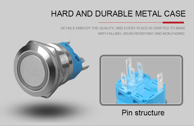 CMORSUN 22mm Waterproof 5pin Ring Illuminated Metal Push Button Switch ...